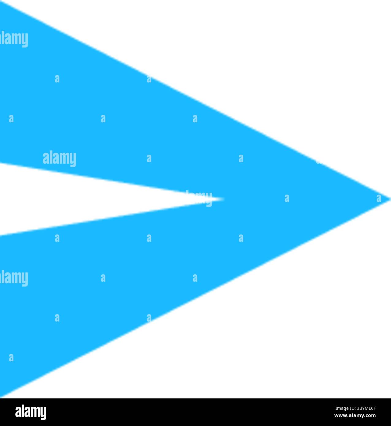 A simple, bold, bright blue geometric arrow shape is depicted against a ...