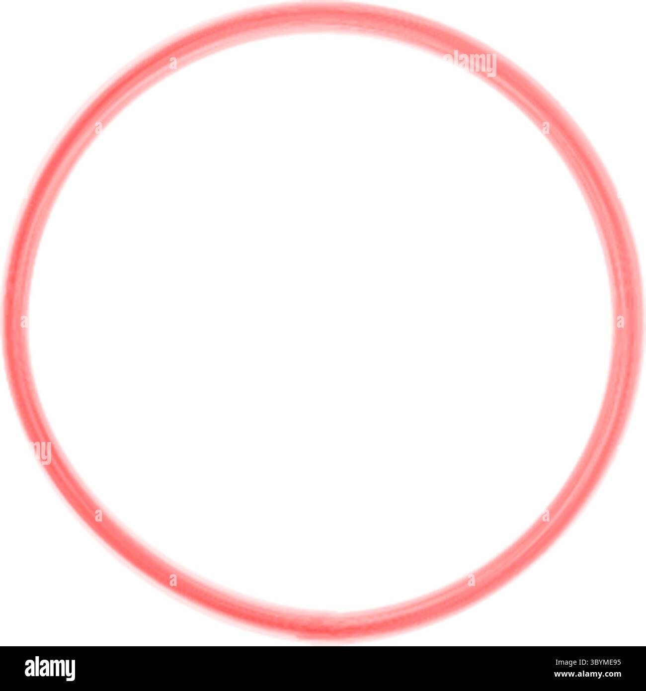 A perfectly round, thin red circle is centrally placed on a stark white ...