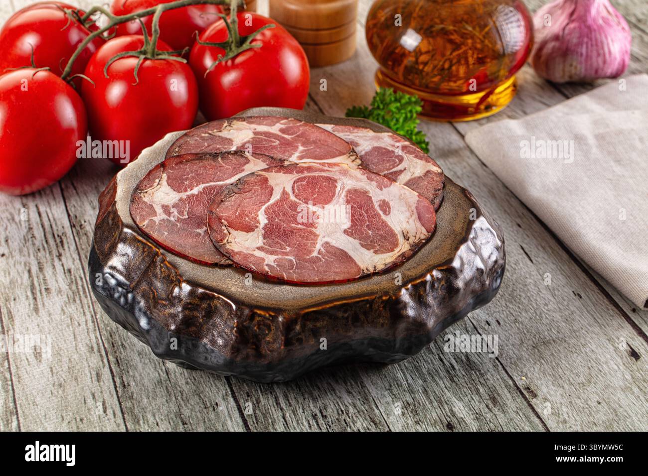 Italian Cured pork neck slices Coppa Stock Photo - Alamy