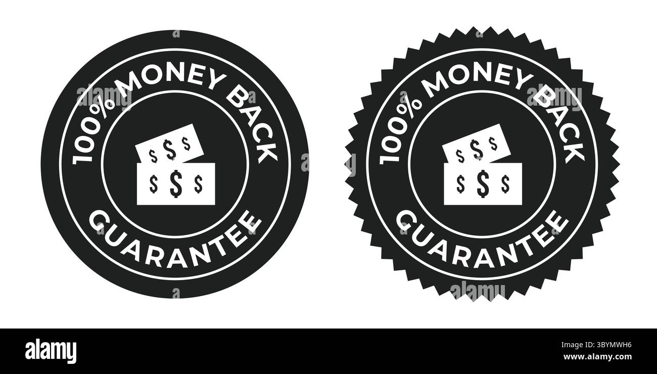 100% Money Back Guarantee Black and White Emblems Vector Set Stock ...