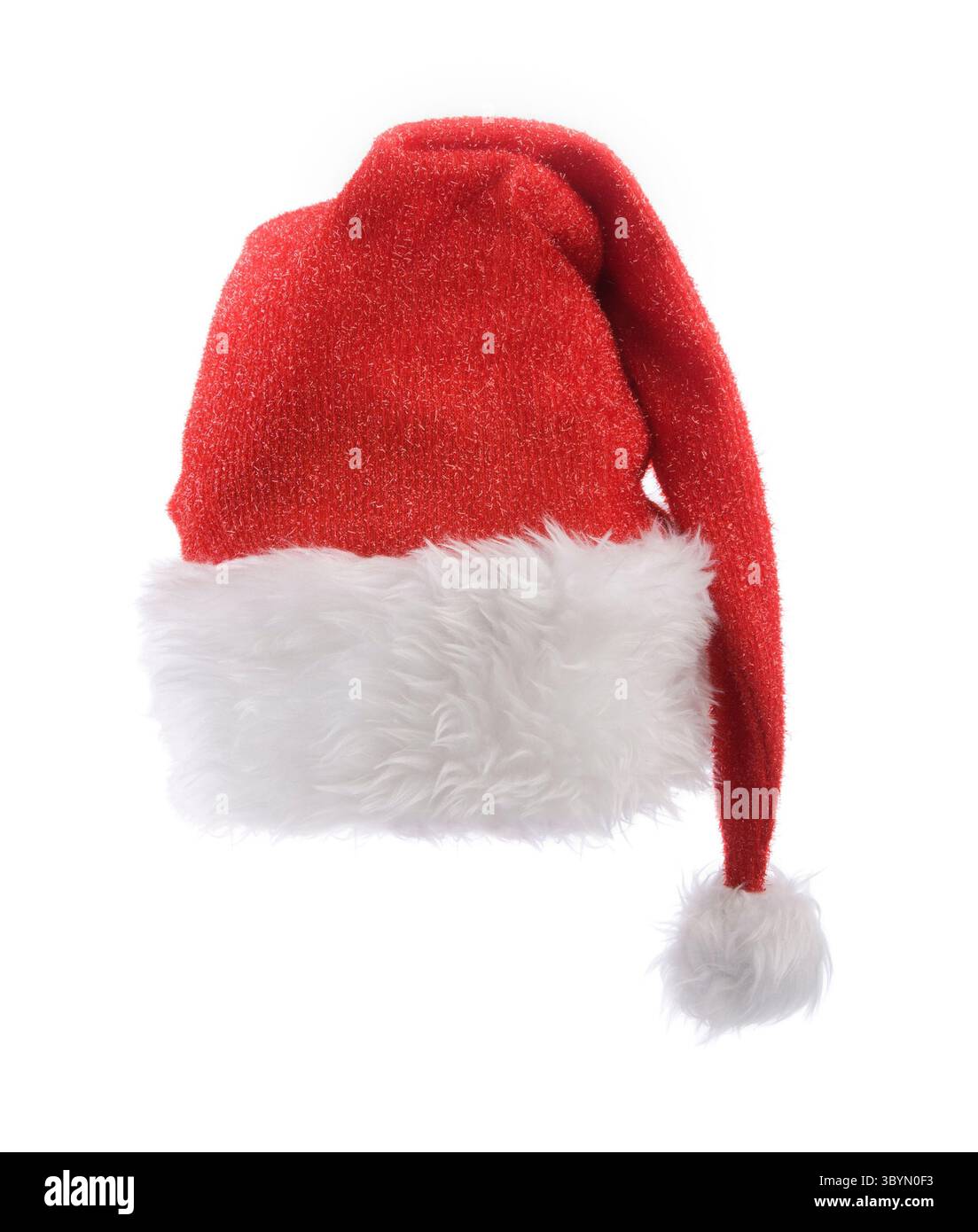 Classic red Santa hat with white fur trim and pom-pom, isolated on ...