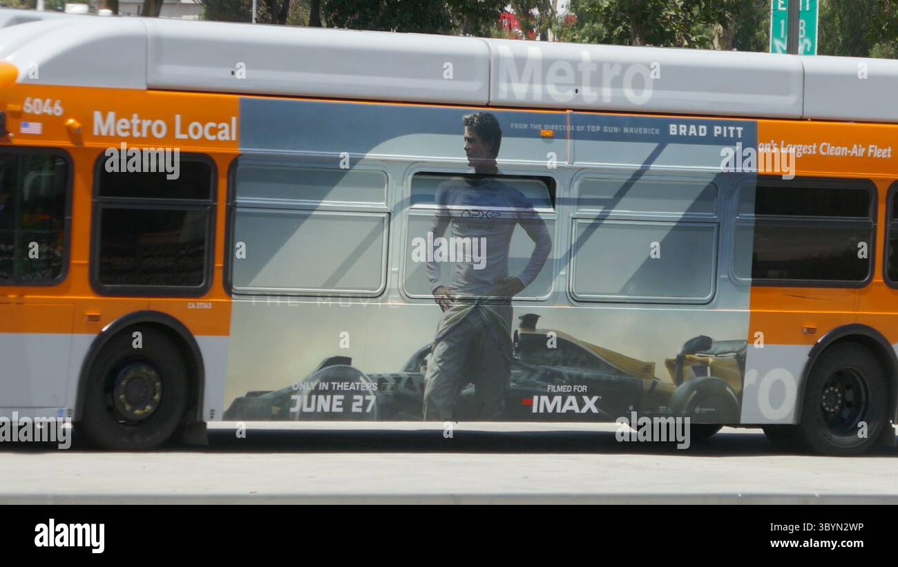 Los Angeles, California, USA 2nd July 2025 Brad Pitt F1 Movie Bus on ...