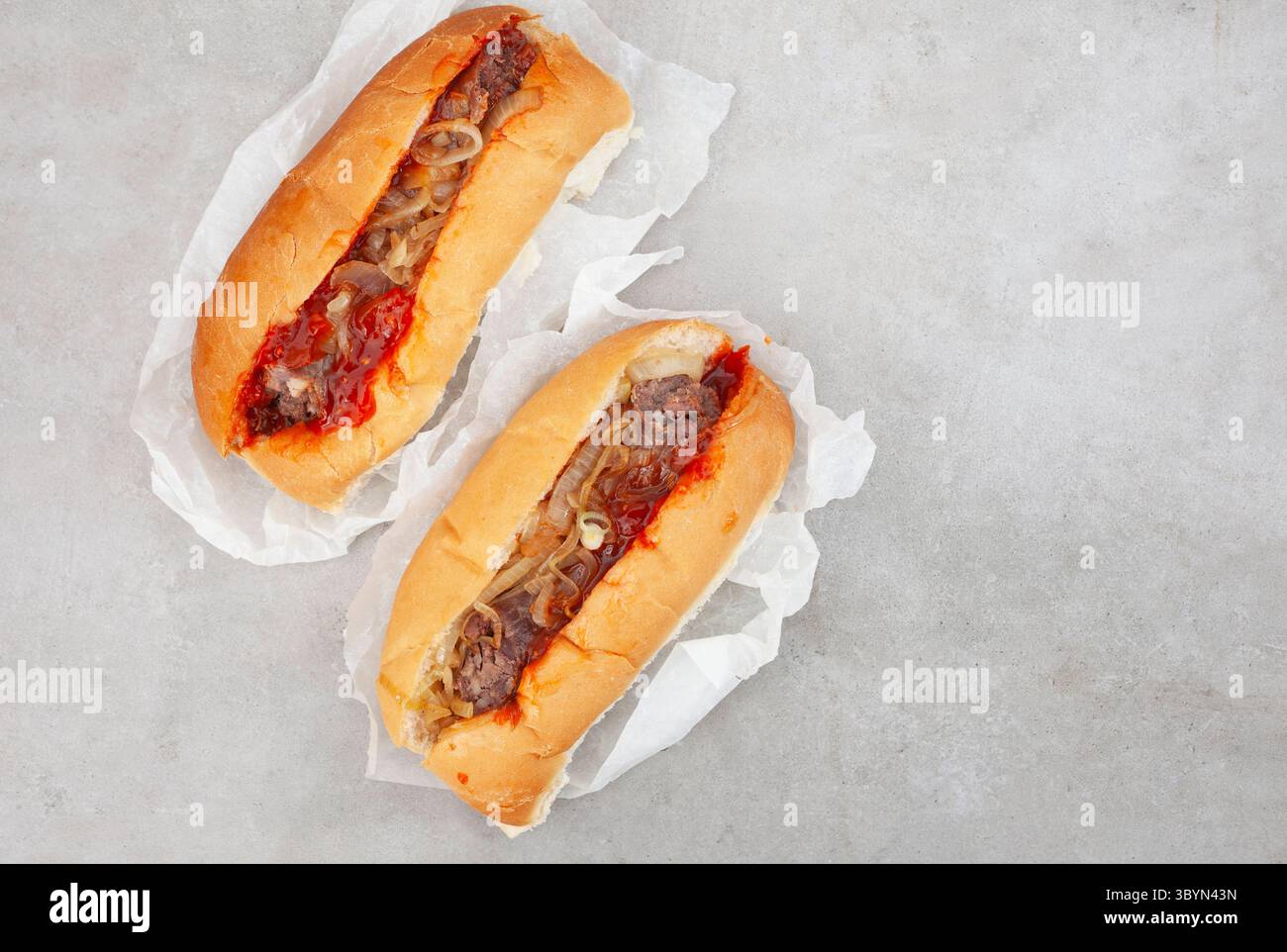 image of traditional South African Boerewors rolls on mottled grey ...