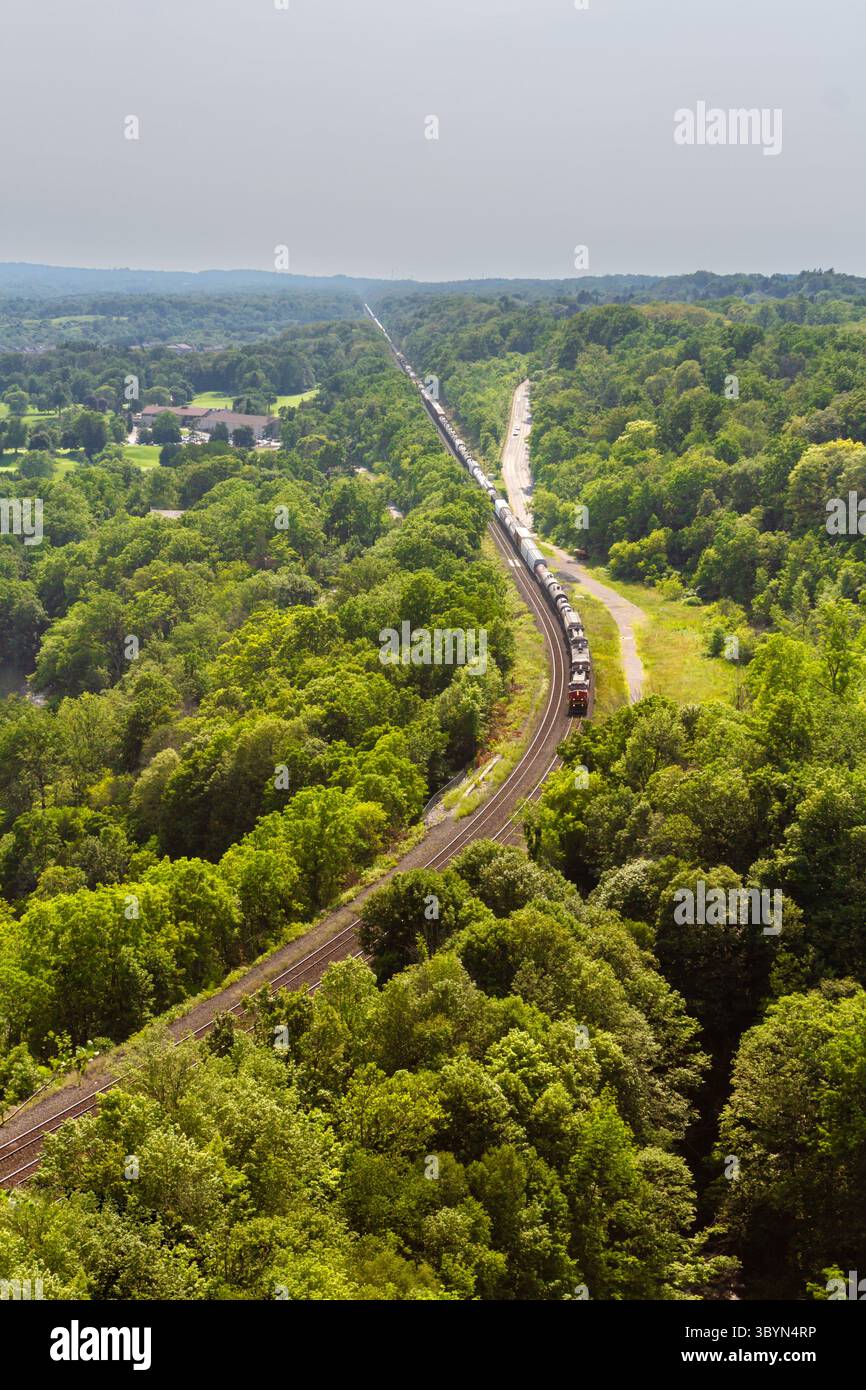 Dundas Valley Conservation Area. Long freight train. Top view. Hamilton ...