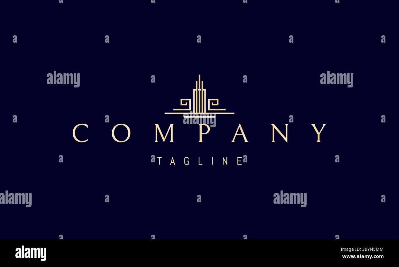A vector golden logo featuring an abstract image a temple built with ...