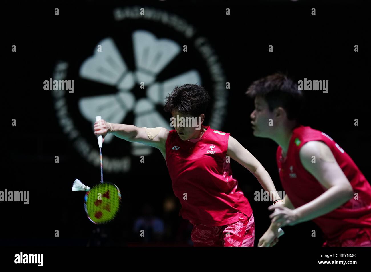 Tokyo, Japan. 20th July, 2025. Liu Shengshu/Tan Ning (L) compete during the women's doubles ...