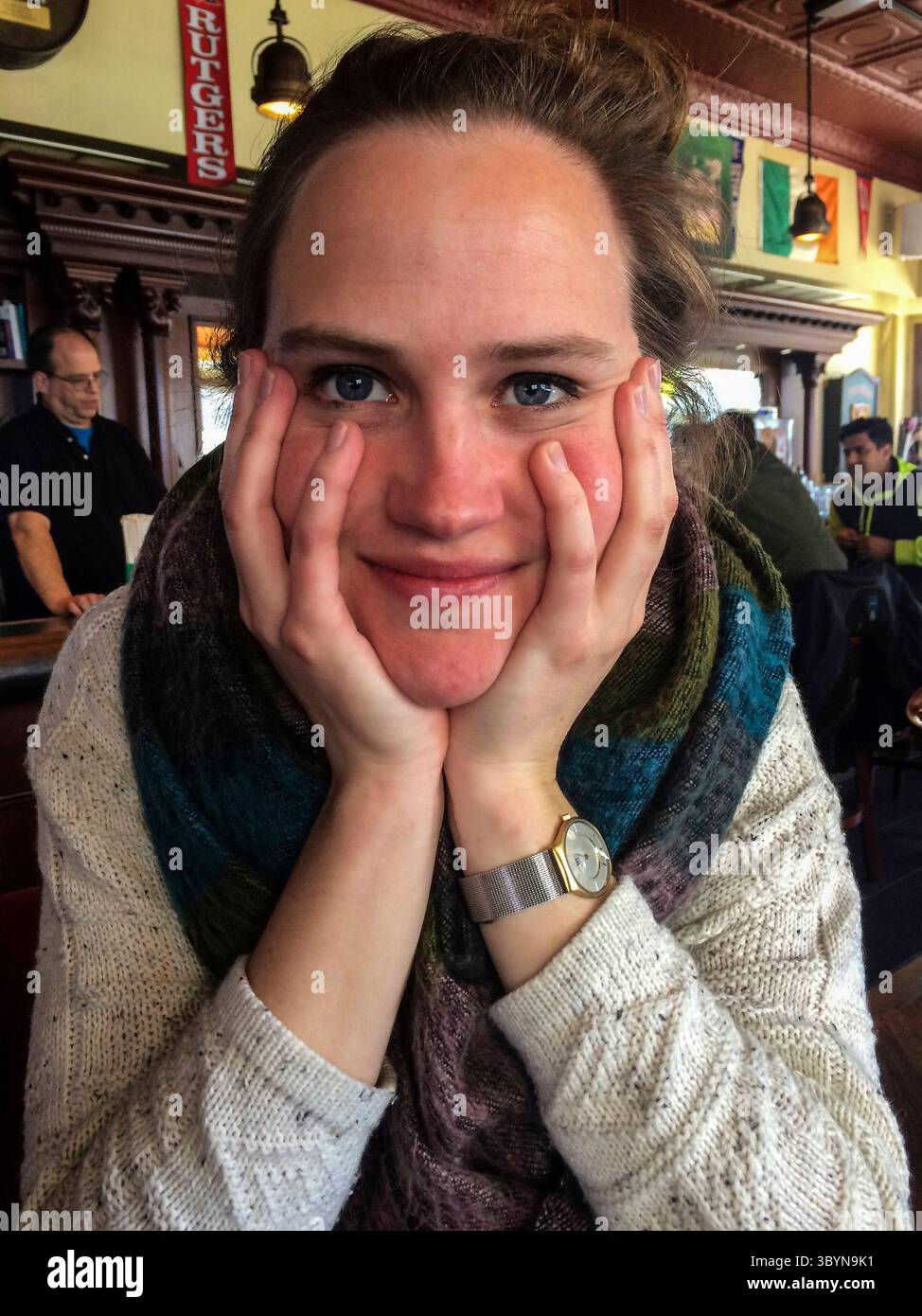 Woman in Irisch Pub Close up portrait of a brunette woman, with her ...