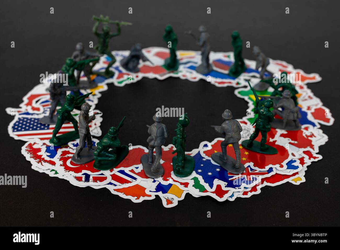 Toy Soldiers Circle on Global Flags. International Conflict Symbolism ...