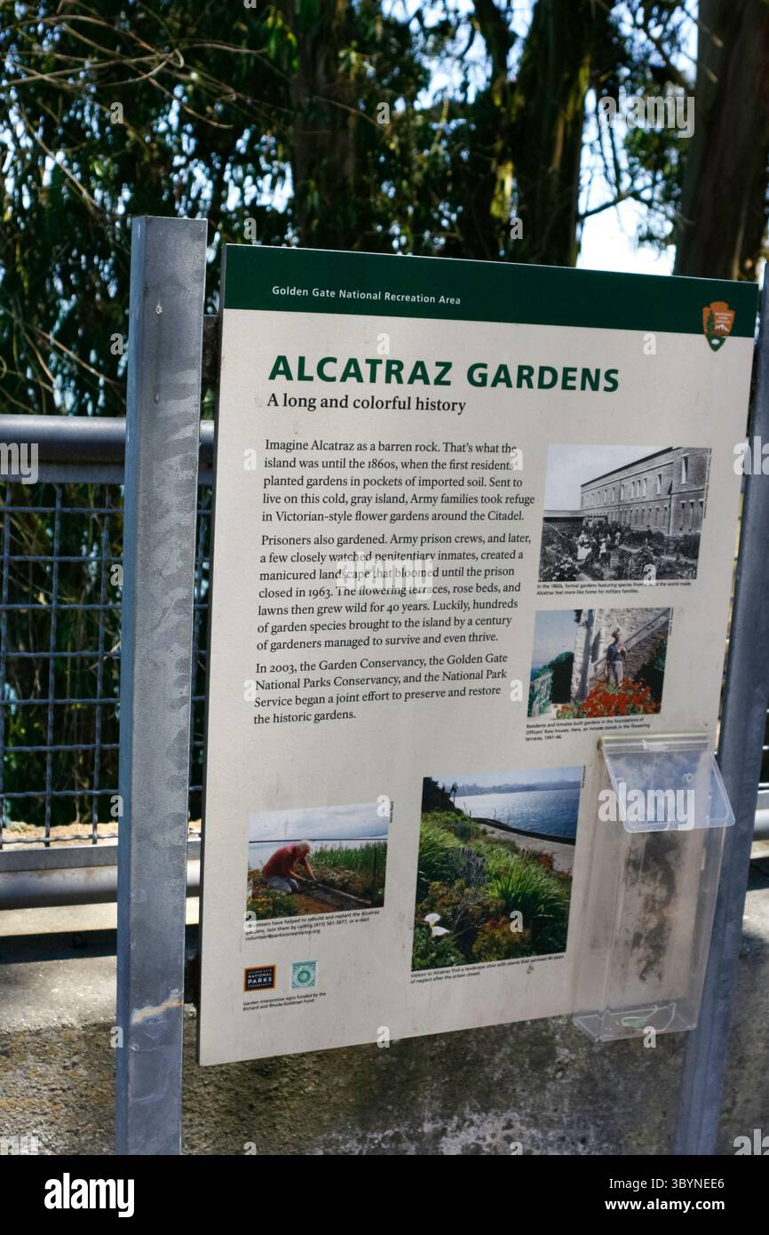 Board in Alcatraz Prison featuring information about Alcatraz Gardens ...
