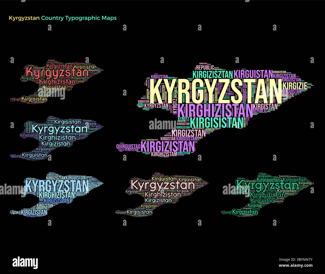Kyrgyzstan. Set of typography style country illustrations. Kyrgyzstan ...