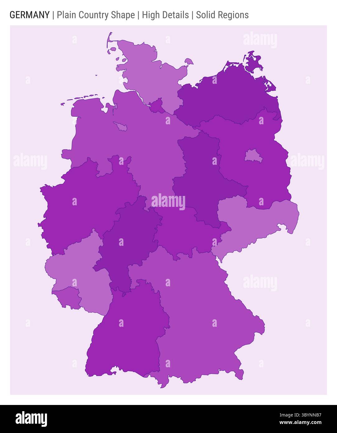 Germany plain country map. High details. Solid regions style. Shape of ...