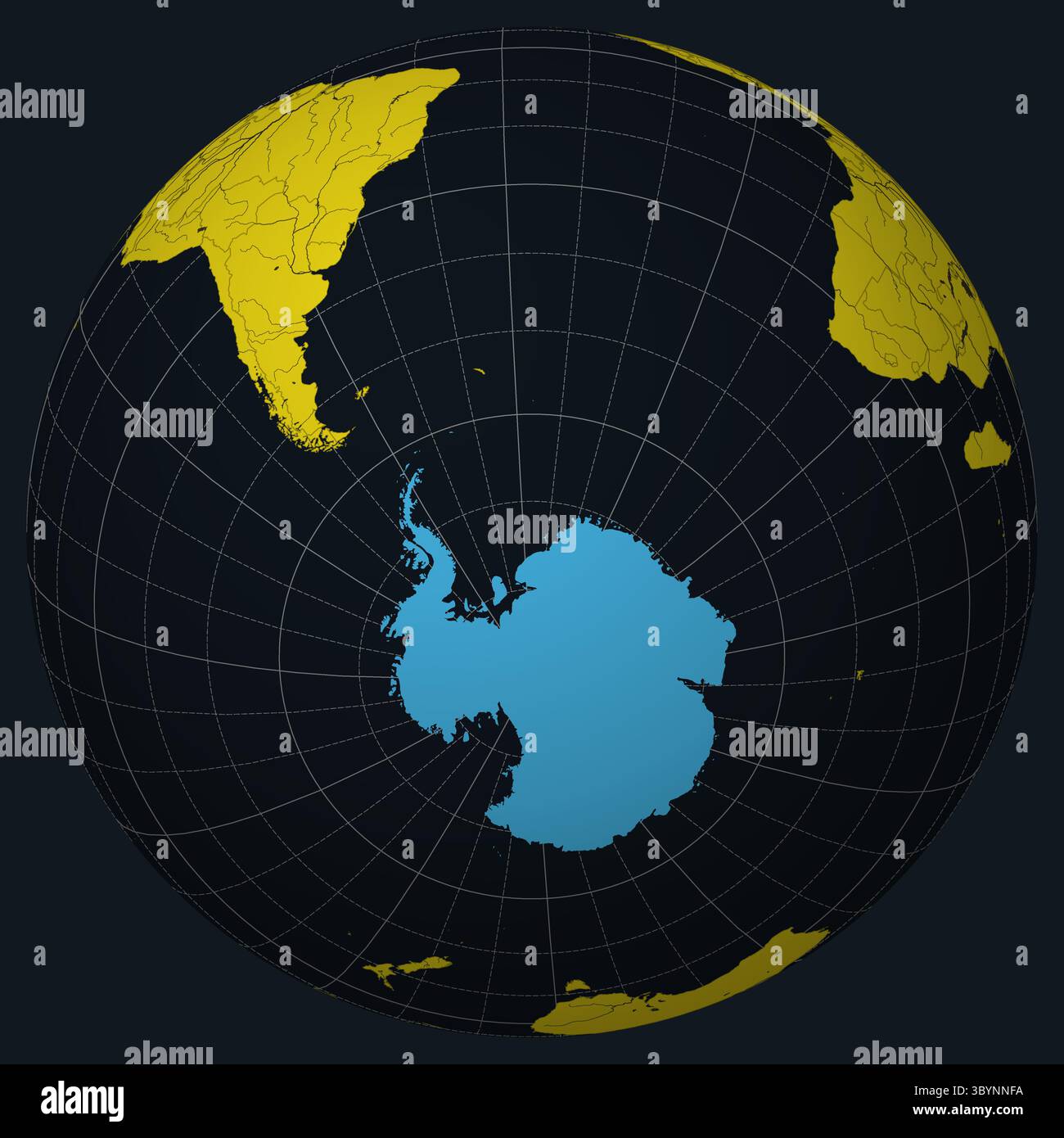 Antarctica on Globe. Country view on the world map in Charcoal Bright ...