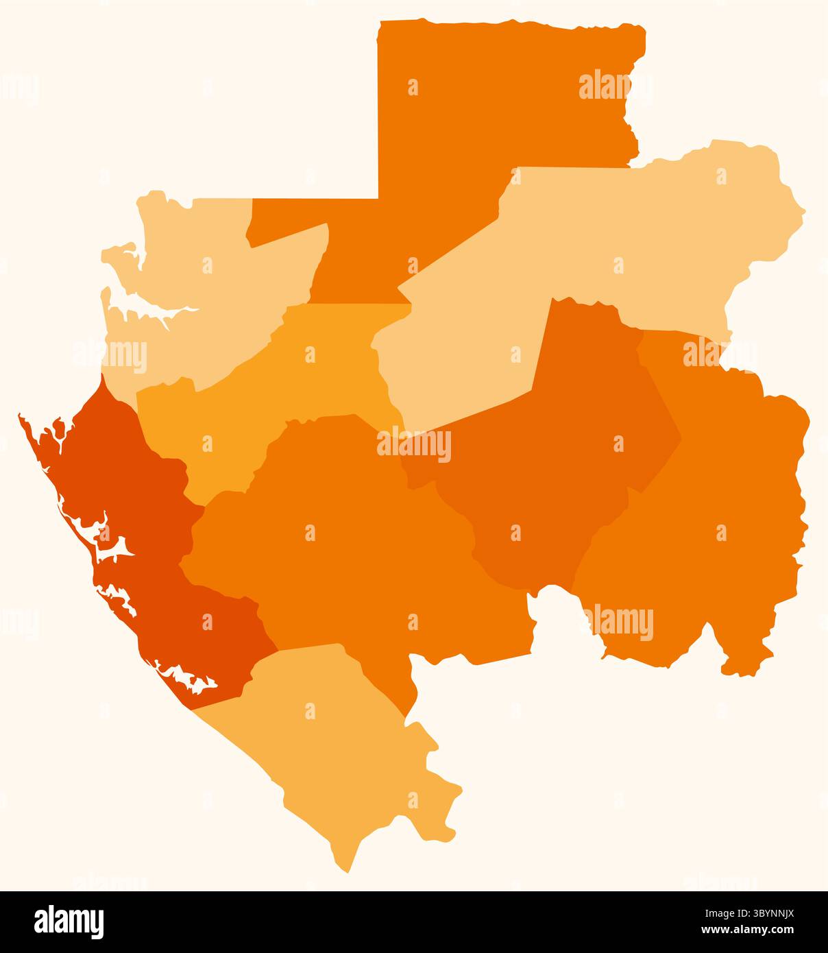 Map of Gabon with regions. Just a simple country border map with region ...
