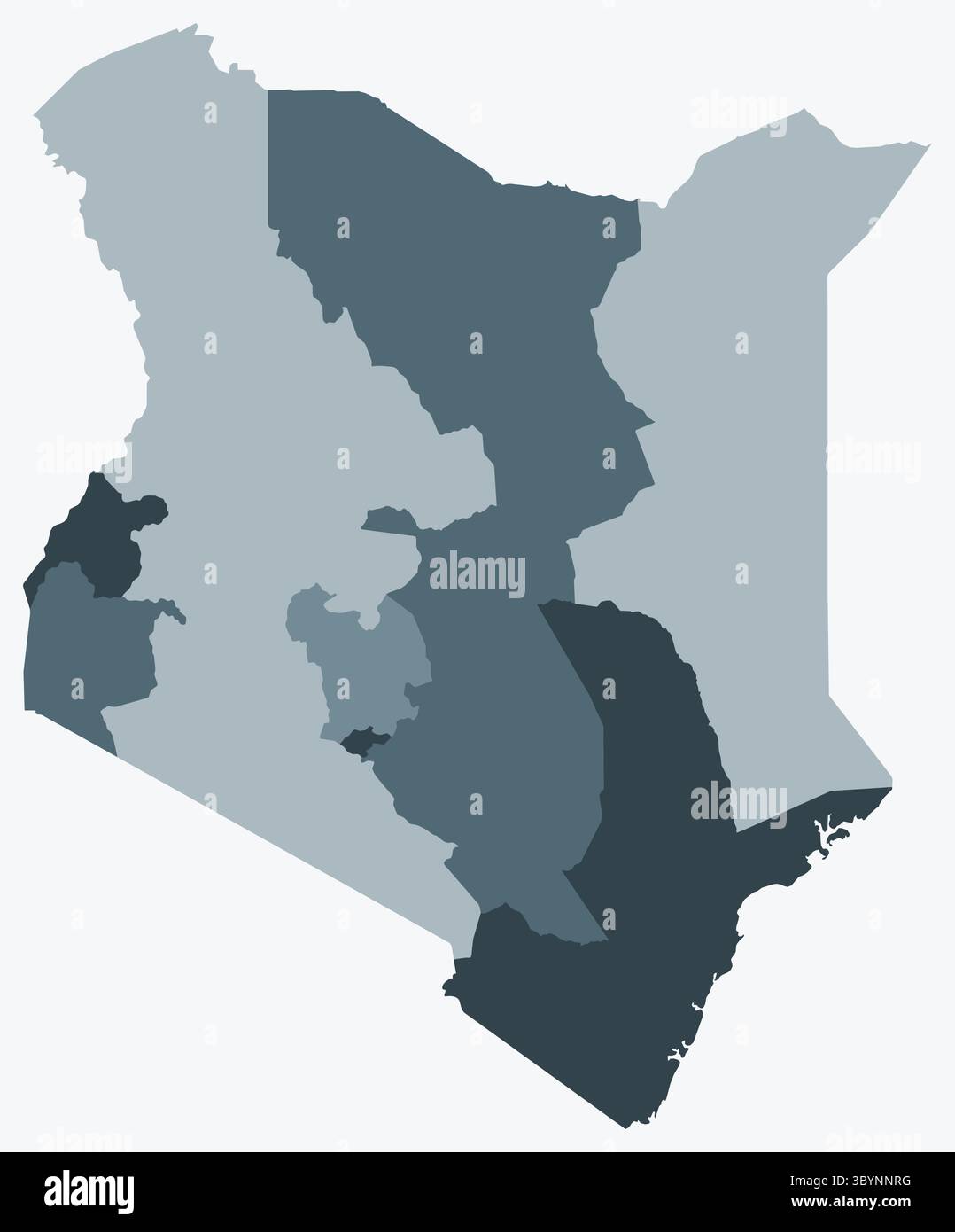 Map of Kenya with regions. Just a simple country border map with region ...