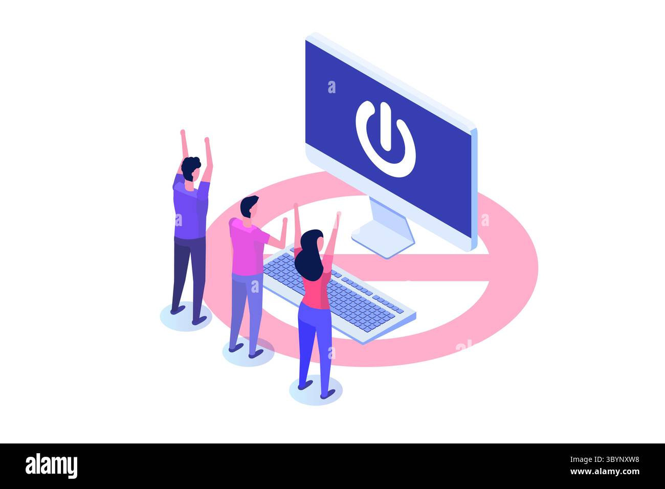 Digital detox, internet addiction isomertric concept. Vector ...