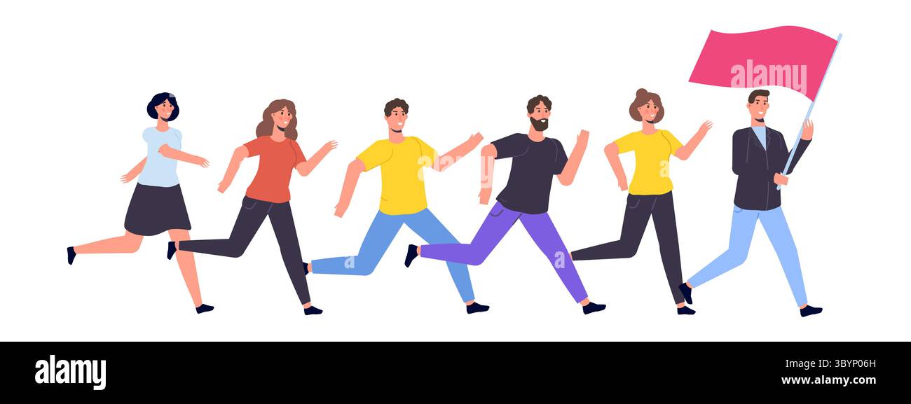 Business team, People running with flag. Vector illustration Stock ...