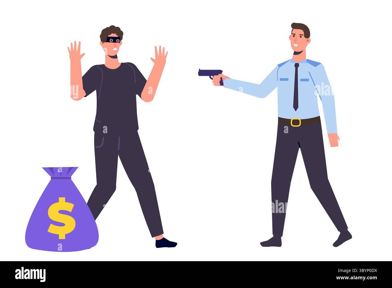 Policeman catch thief with money. Vector illustration in cartoon style ...