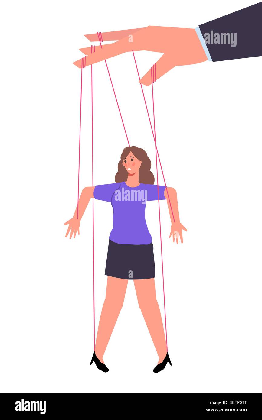 Puppet businesswoman, maniuplate people, marionette control concept ...