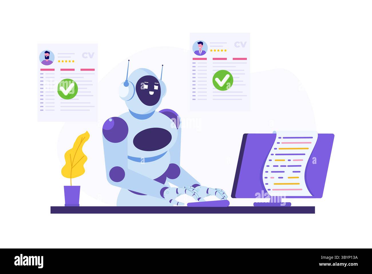 HR AI, robots scanning CV for searching vacancy candidates. Flat Vector ...