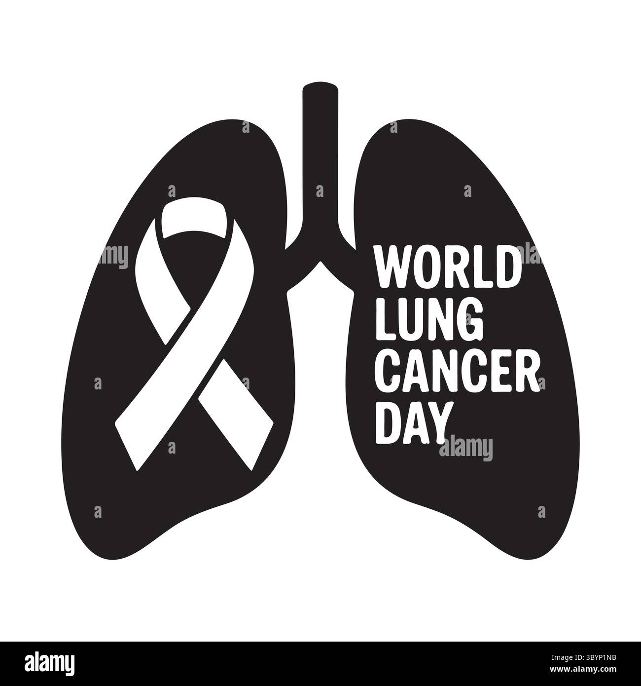 Black lungs with white ribbon and heartbeat line, World Ling Cancer Day ...