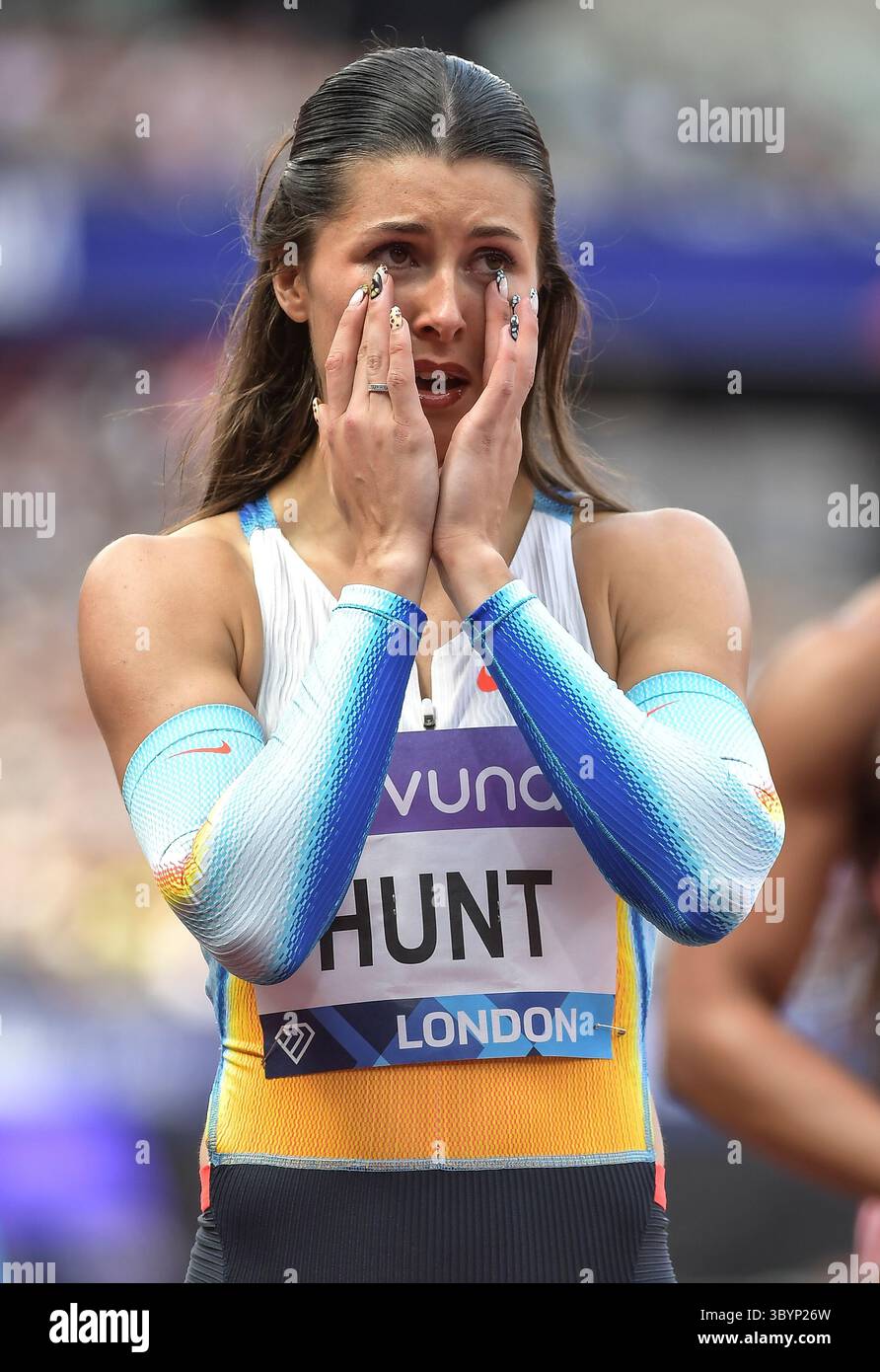 Amy Hunt of Great Britain competing in the women’s 200m race at the ...