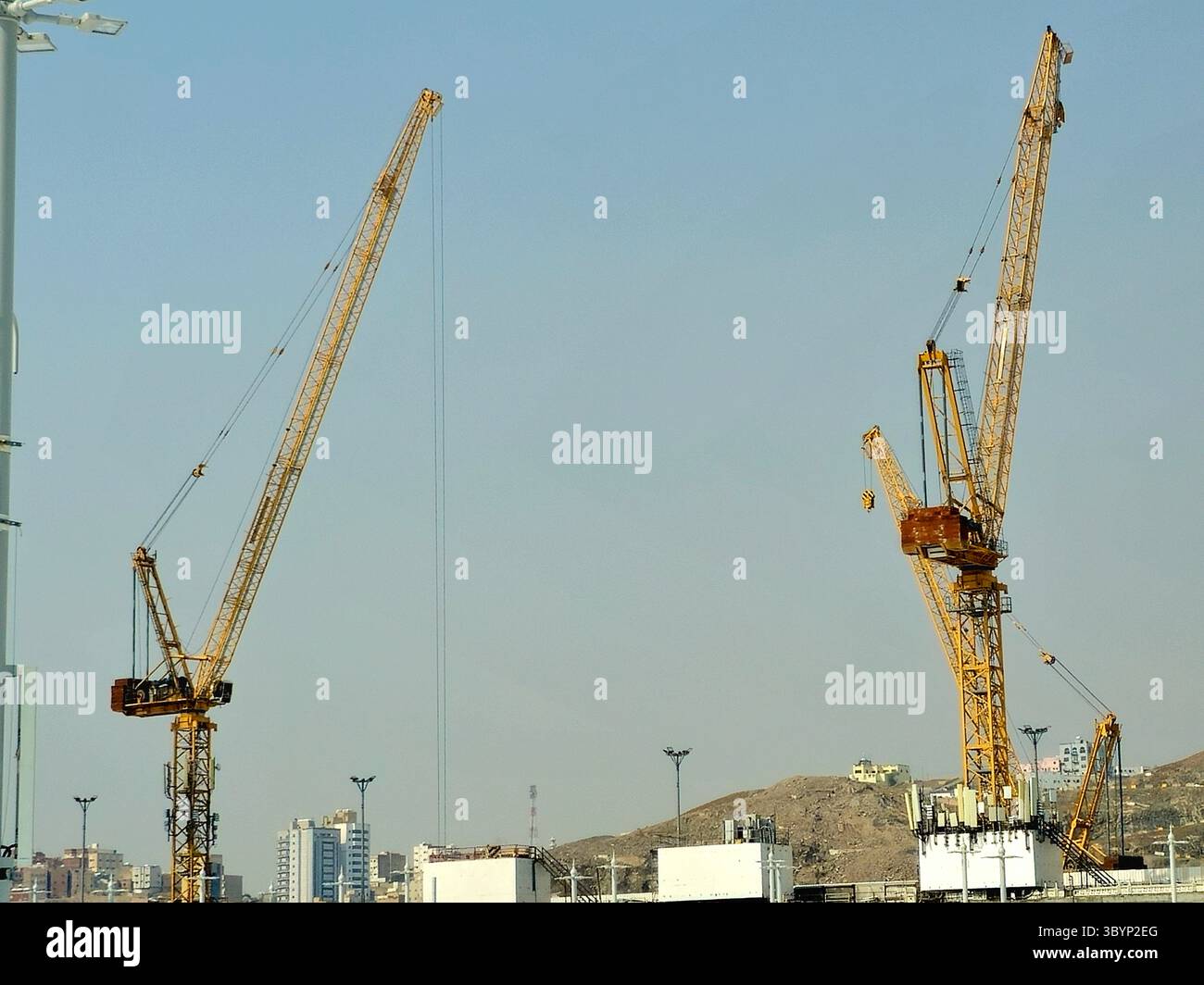 Mecca, Saudi Arabia, June 13 2024: Crane towers at the site of the ...