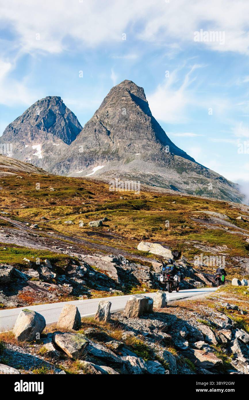 Norwegian Scenic Route 63 , Norway,. Towering mountains loom over a ...