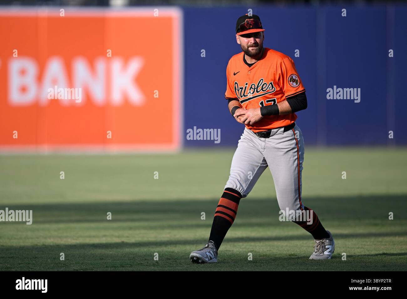 Baltimore Orioles outfielder Colton Cowser warms up before a baseball ...