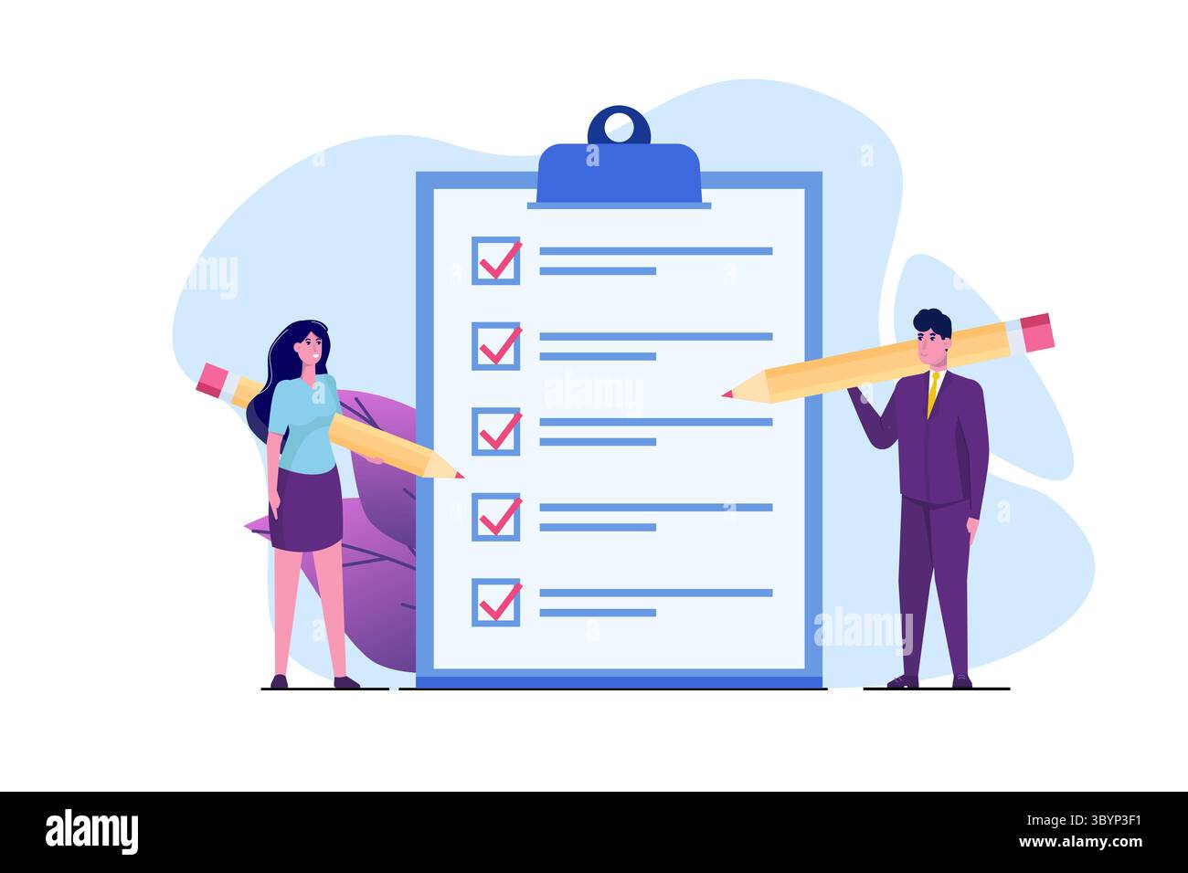 Businessman and Businesswoman checklist concept. Teamwork Checking ...
