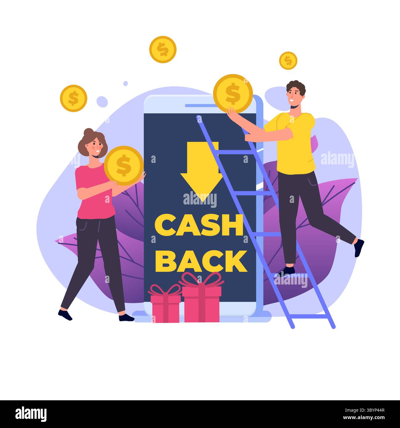 Money cash back, online banking, money growth concept. Flat vector ...
