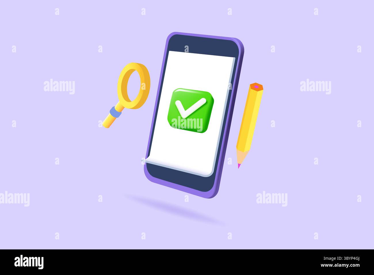 Approvement, exam, clipboard, mark icon. Task management todo check list. 3d realistic vector ...