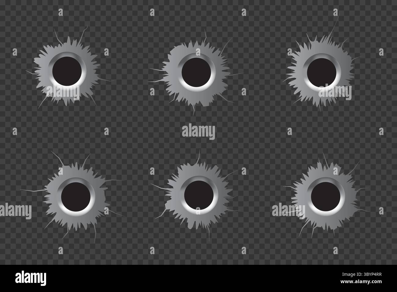 Realistic Bullet holes Set. Isolated on transparent background. Vector ...