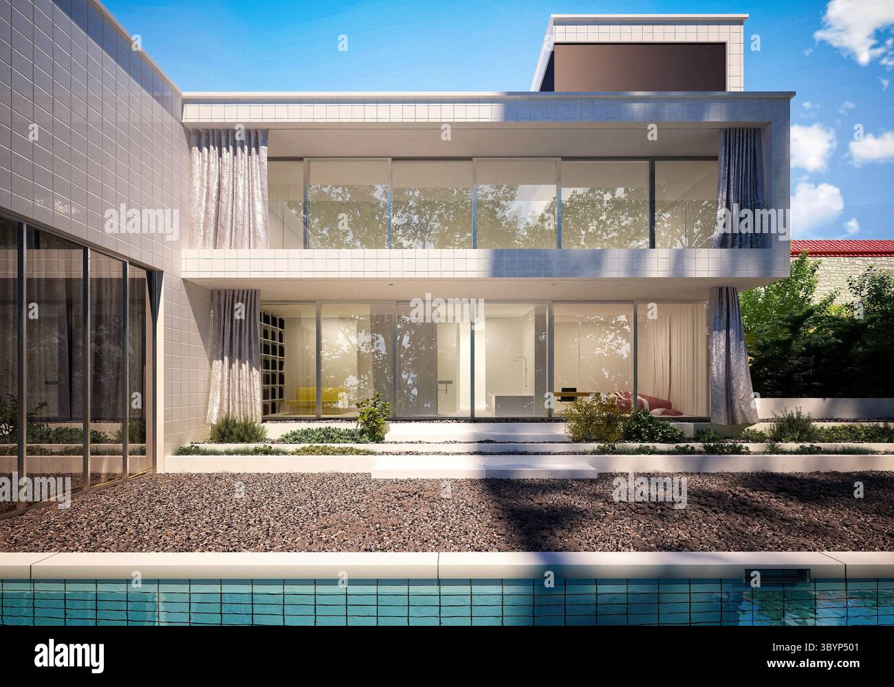 3d render luxury house exterior view Stock Photo - Alamy