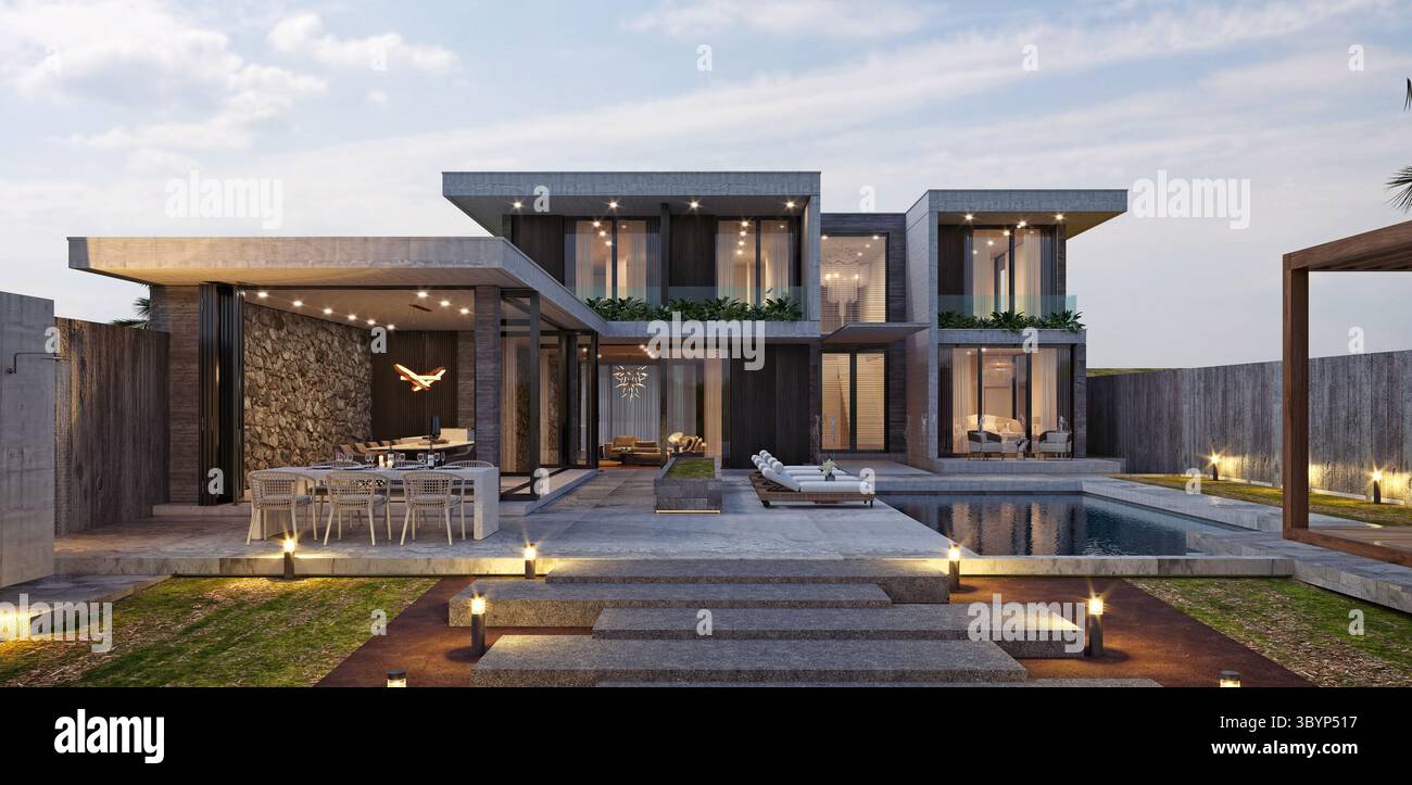 3d render luxury house exterior view Stock Photo - Alamy