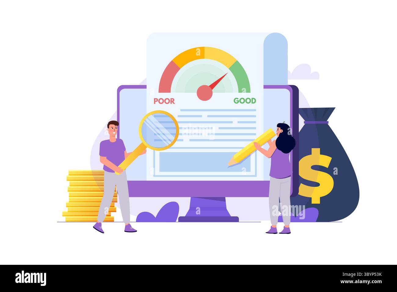 Credit score app with rating scale from poor to good rate. Vector ...