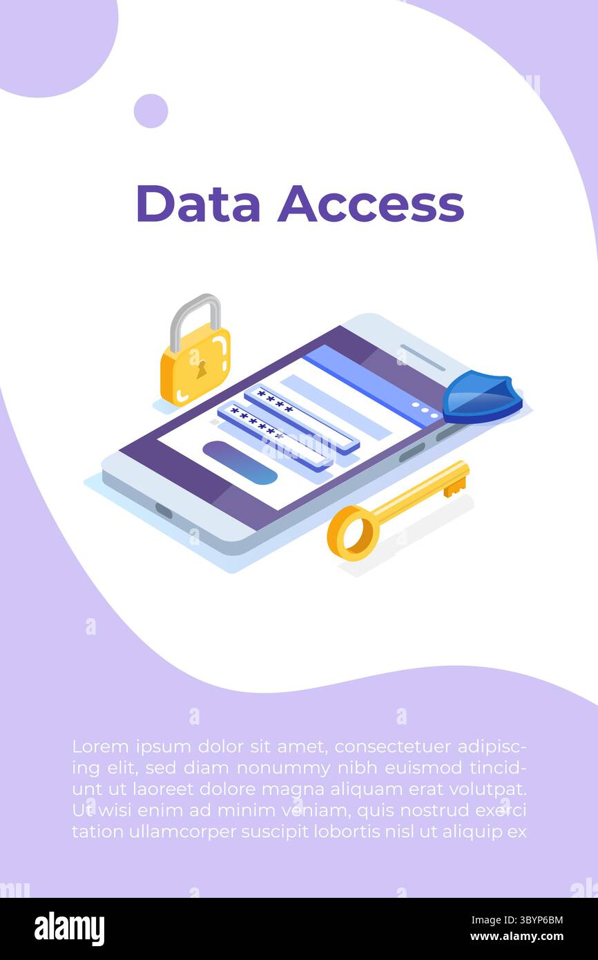 Data Access, Password isometric concept. Login form on screen. Vector ...