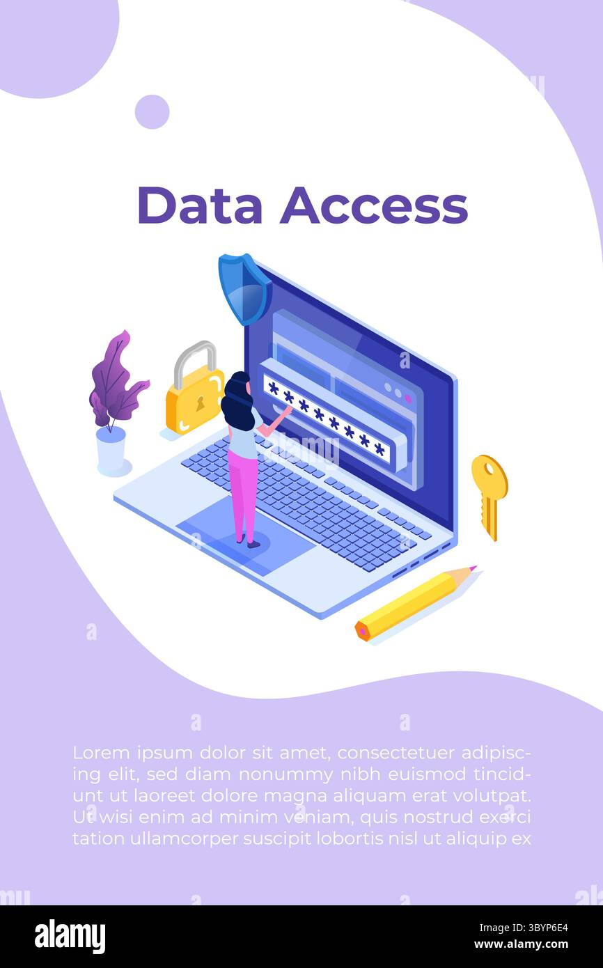 Data Access, Password isometric concept. Login form on screen. Vector ...