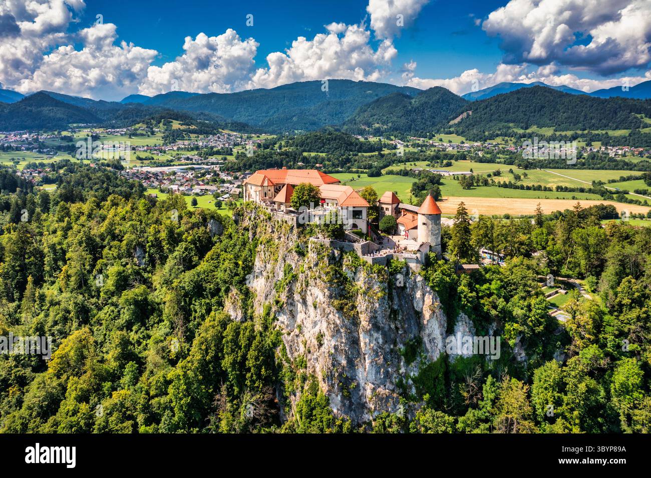 Bled, Slovenia, aerial view of beautiful Bled Castle (Blejski Grad ...
