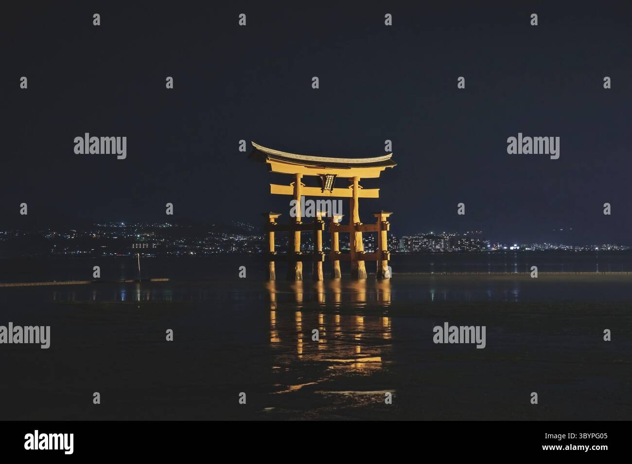 The floating Torii Gate of Itsukushima Shrine Illuminated in the night ...