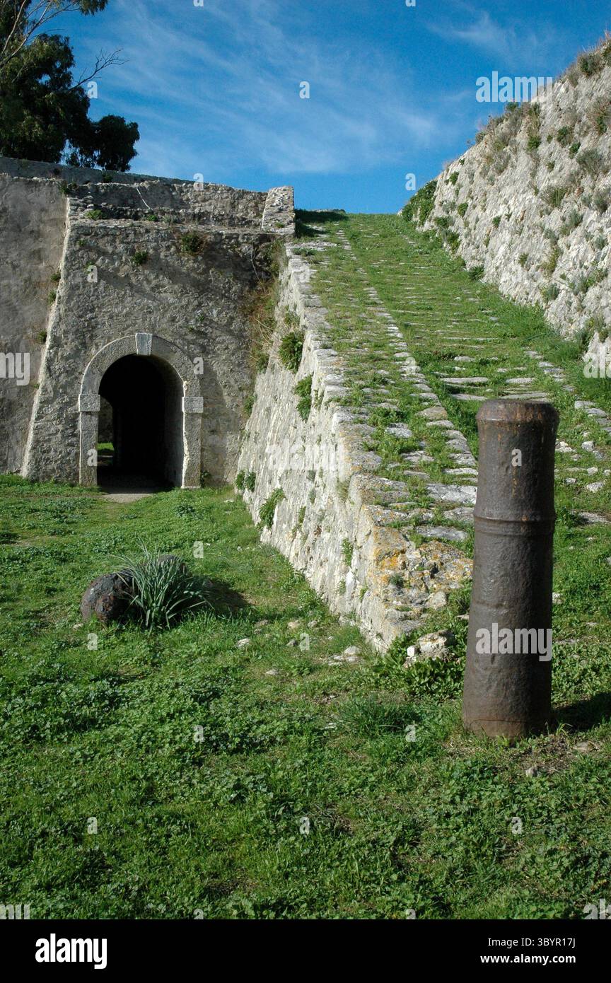 Inside the impressive castle of Agia Mavra, in Lefkada, Greece Stock ...