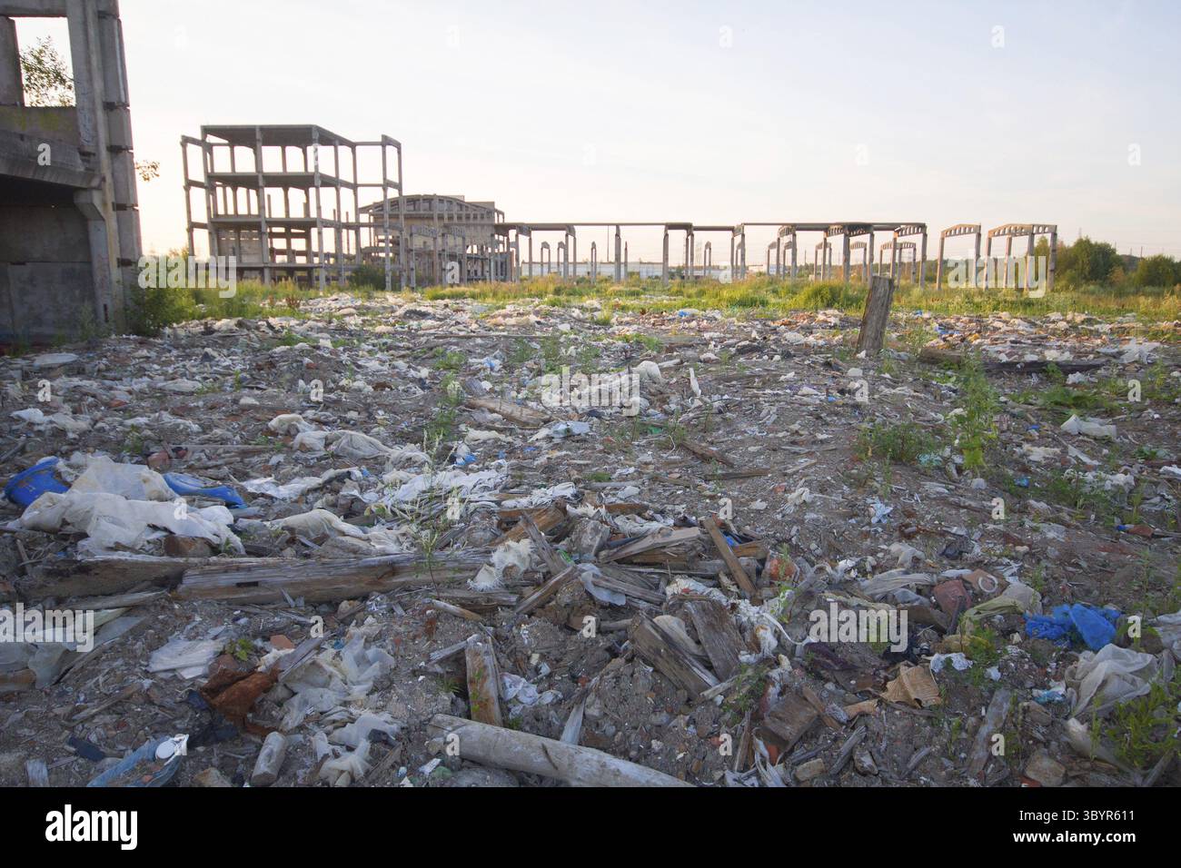 Waste ground with the thrown building and plastic garbage Stock Photo ...