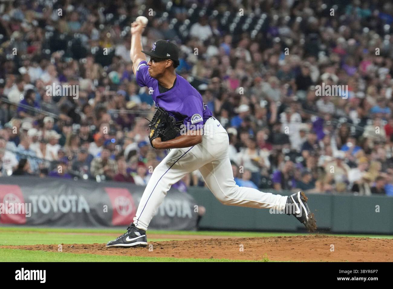 July 19 2025: Colorado pitcher Juan Mejia (47) throws a pitch during ...