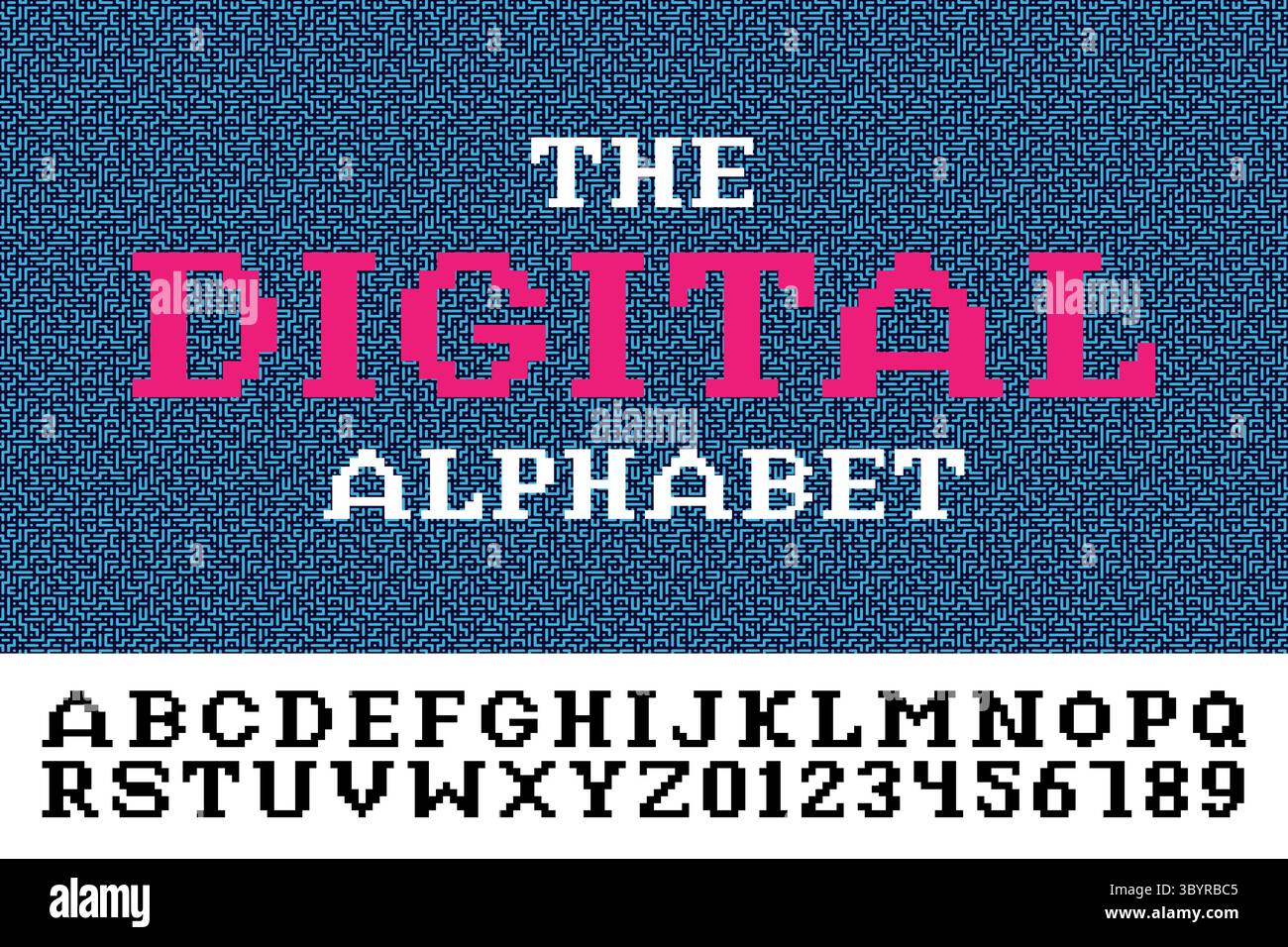 Digital pixel font. Vector English modern creative alphabet. Bold black ...