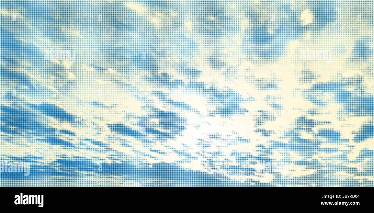 Blue clouds in morning sunny gradient sky with halftone effect Polka ...