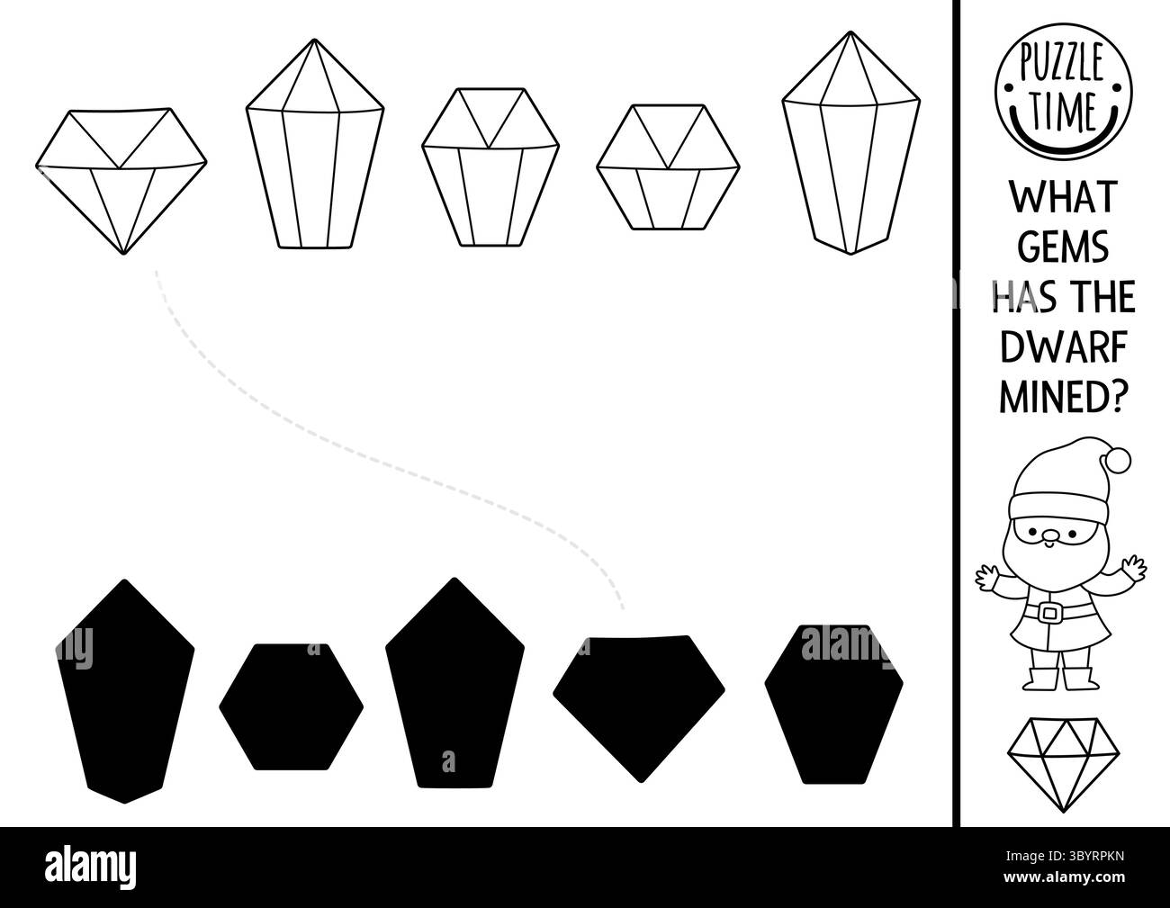 Dwarf shadow matching activity with precious stones, gems, crystals ...