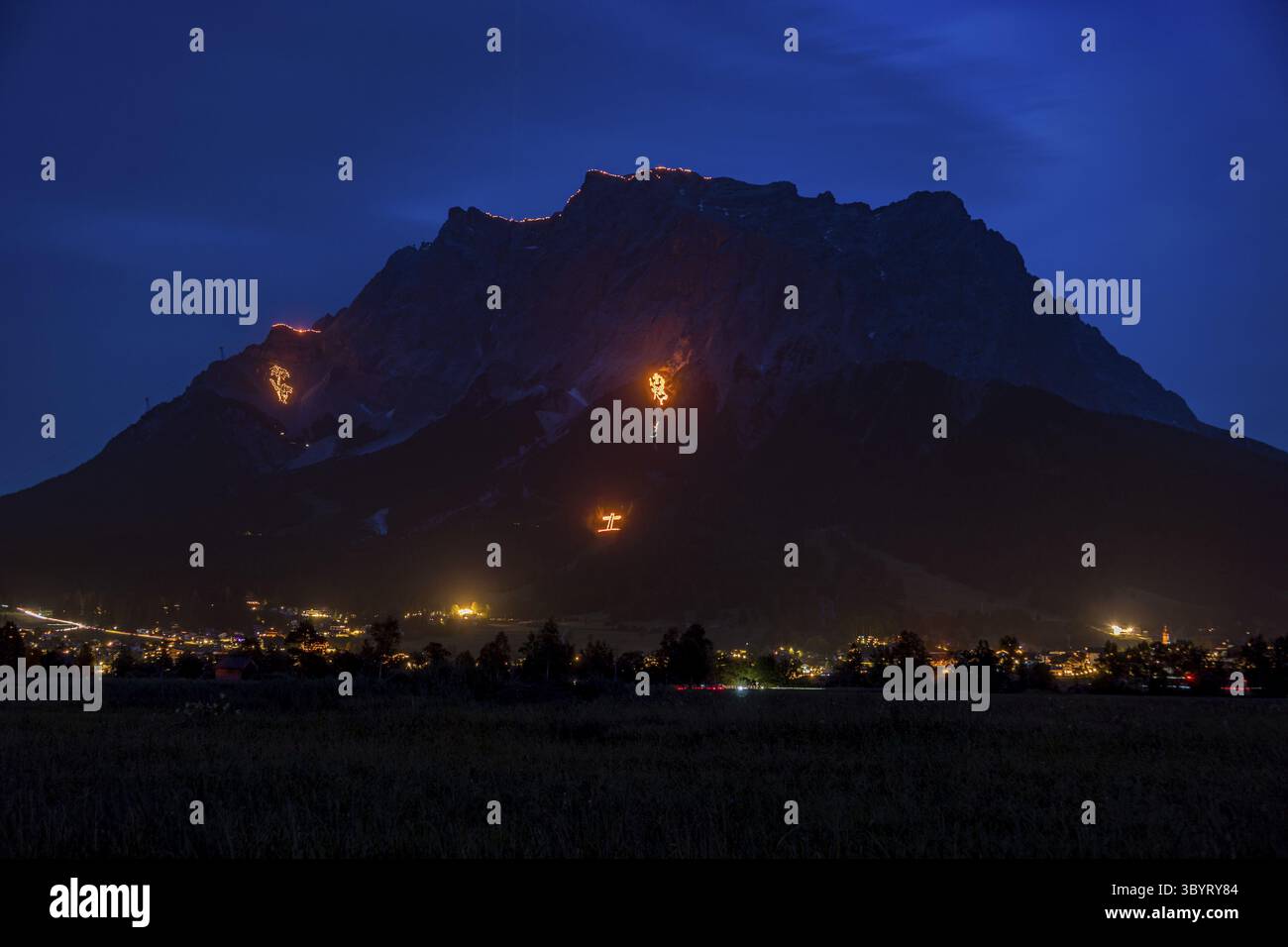 Traditional mountain bonfires for the summer solstice in the Tiroler ...