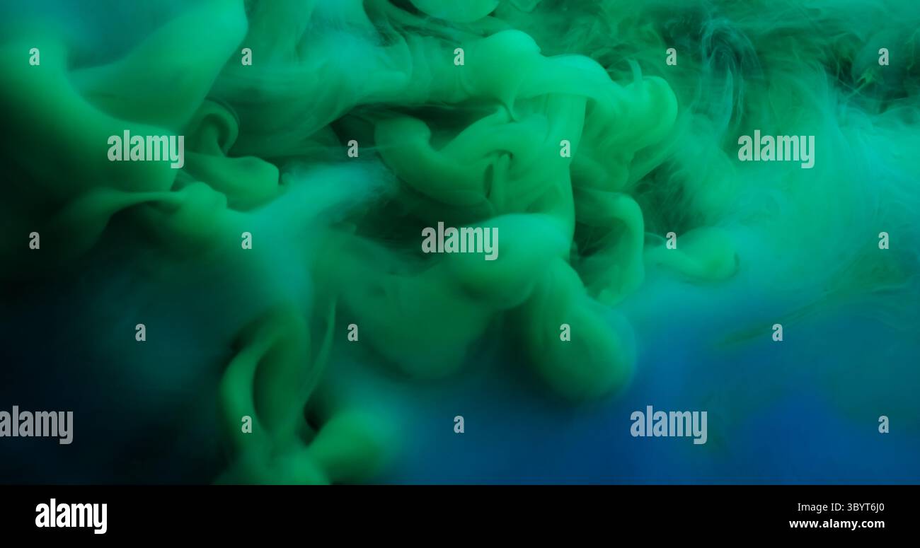 Cloud vapor. Blend ink. Defocused green blue color water splash flow ...