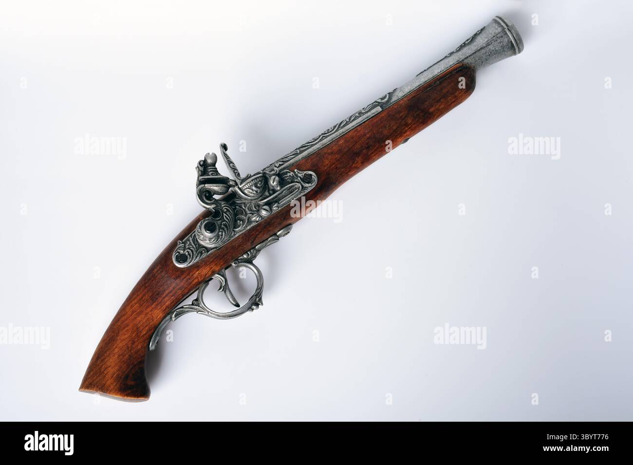 18th century flintlock pirate pistol replica isolated on white ...