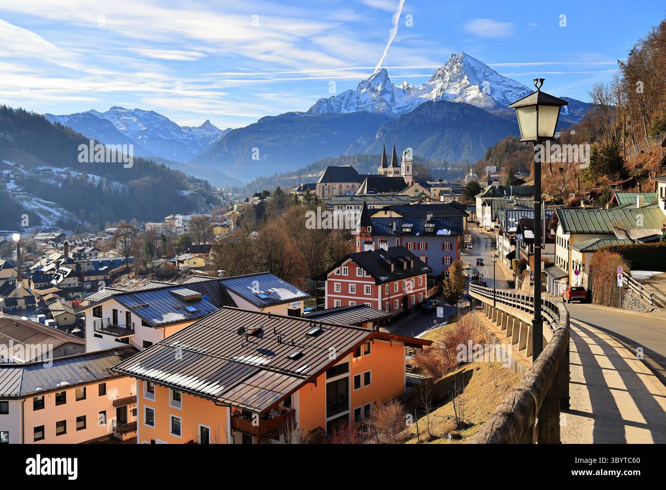 Historic town of Berchtesgaden with Mount Watzmann in the background ...