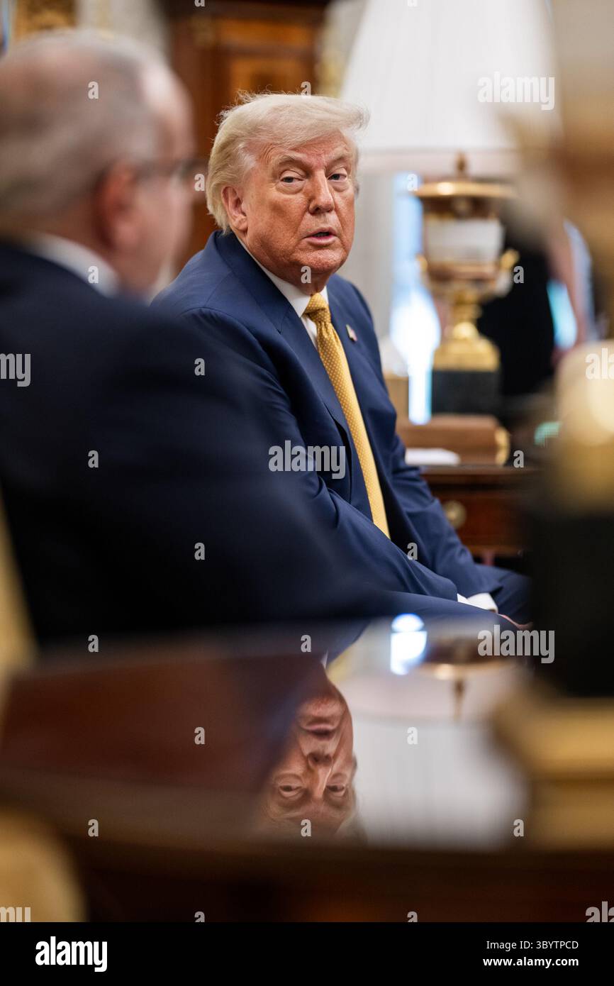 President Donald Trump hosts a bilateral meeting with Prince Salman bin ...